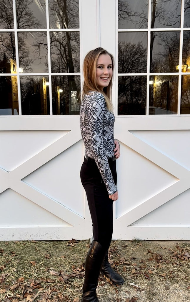 Women's Lace Print Long Sleeve Equestrian Riding Top | EQUESTRIANISTA